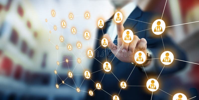 Man Touching Network in the Screen Stock Photo - Image of hand ...