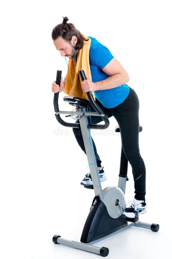 Young Man Train with Fitness Machine Stock Image - Image of ...