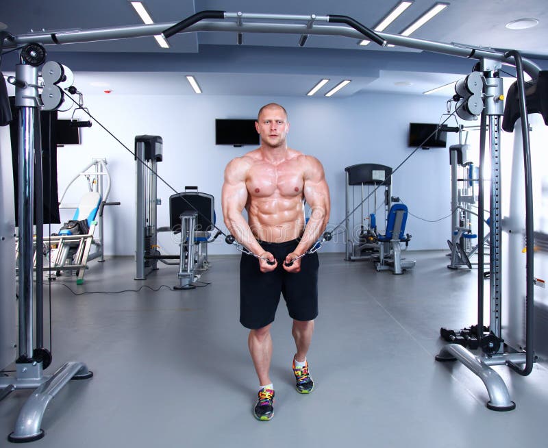 Young Man Training at Gym with Exercises Stock Photo - Image of flexing ...