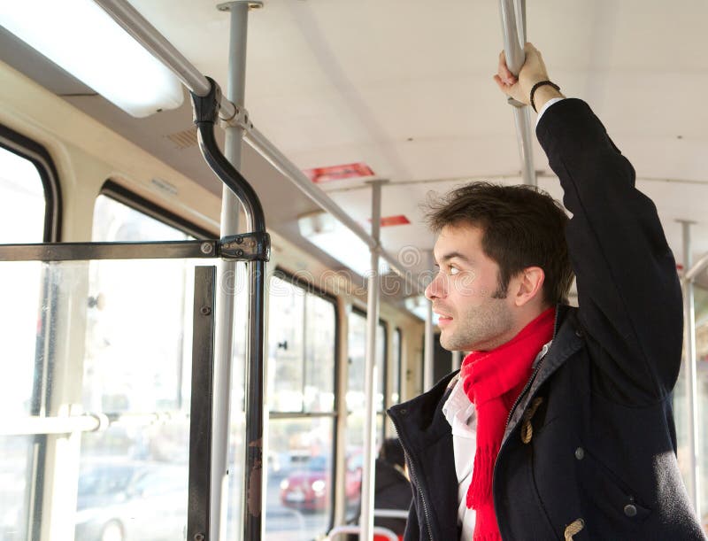 Young Man Traveling by Public Transport Stock Photo - Image of commute ...