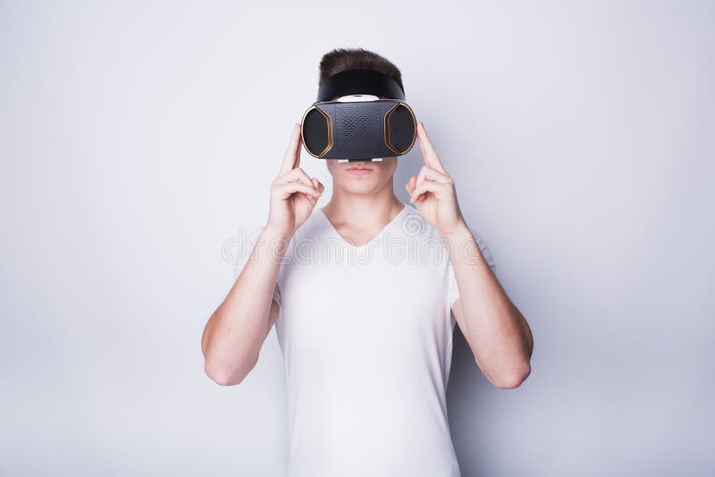 Young Man Trying Vr Goggles Stock Photo - Image of digital, caucasian ...