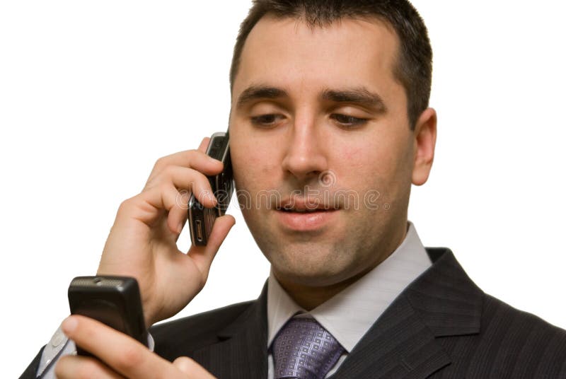 Young Man with Two Cellphones Double Calling Stock Photo - Image of ...