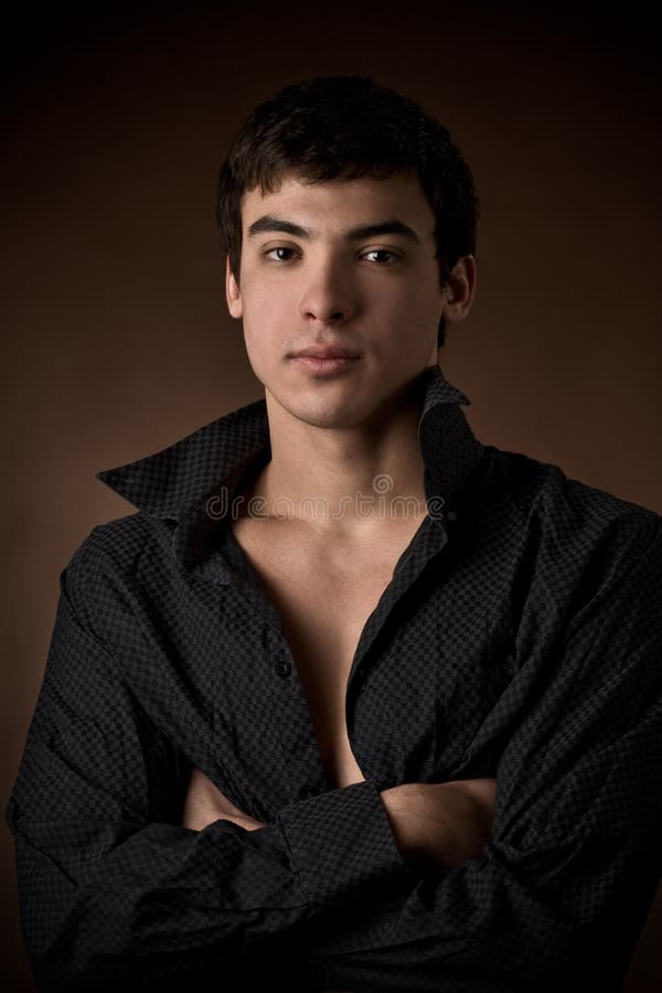 Young Man with Unbuttoned Shirt Stock Photo - Image of brunette ...