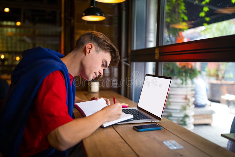 Young Man University Student Or Professional Writer Writing In Copybook ...