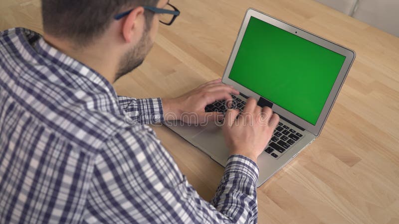 Young Man Use Computer Back View Stock Footage - Video of typing, data ...