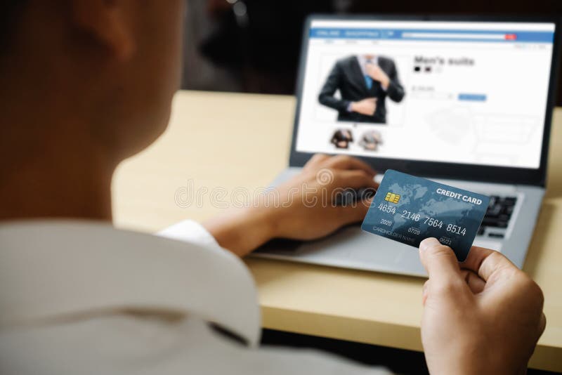 Young Man Use Credit Card for Online Shopping Stock Photo - Image of ...