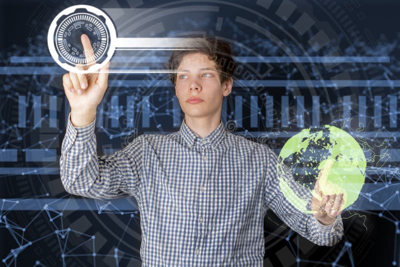 Young Man Use 3d Digital Interface or Hud B Stock Image - Image of ... Young Man Use 3d Digital Interface or Hud B Stock Image - Image of ...