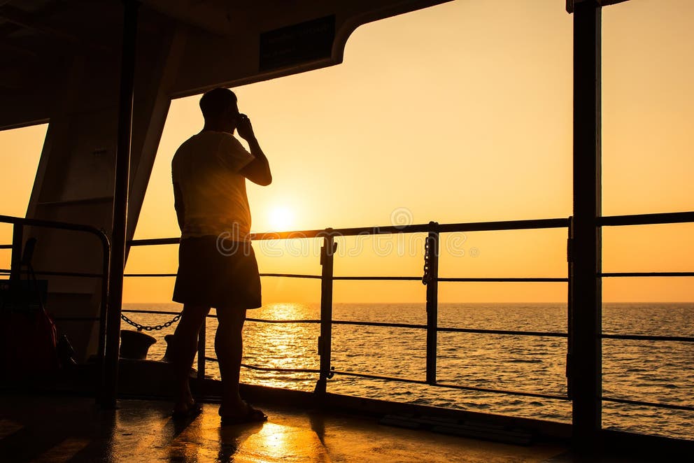 Young Man Use Smart Phone on the Ship Stock Photo - Image of lifestyle ...