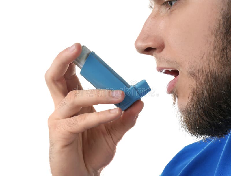 Young Man Using Asthma Inhaler Stock Image - Image of closeup, hand ...