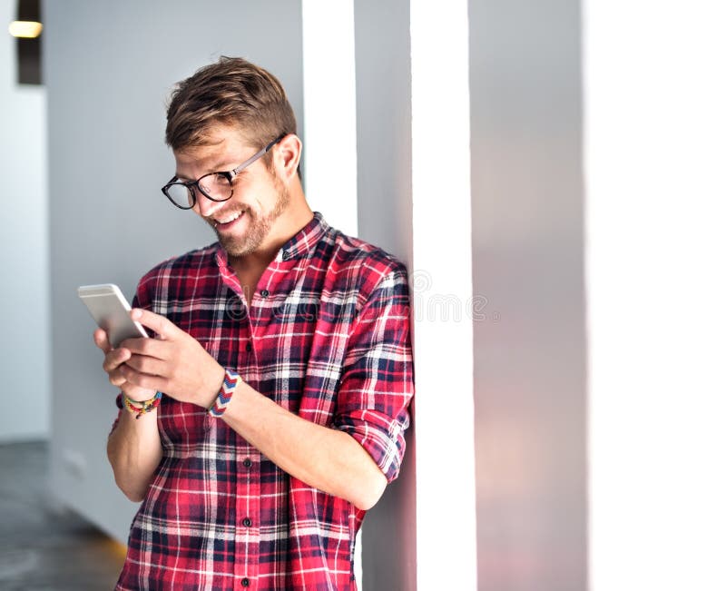 Young Man Using Browsing Smartphone Concept Stock Image - Image of ...