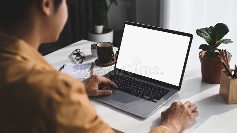 Young Man Using Computer Laptop while Sitting in Comfortable Home ...