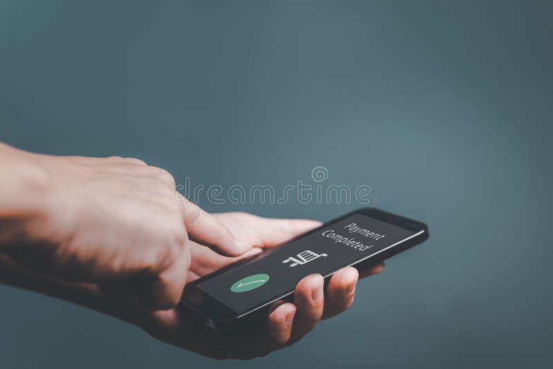 Electronic Payment on Mobile Phone, Customer Holding Smartphone and ...