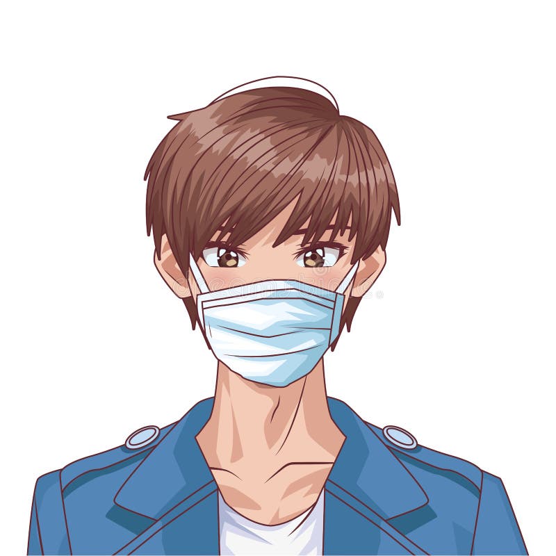 Young Man Using Face Mask Anime Character Stock Vector - Illustration ...