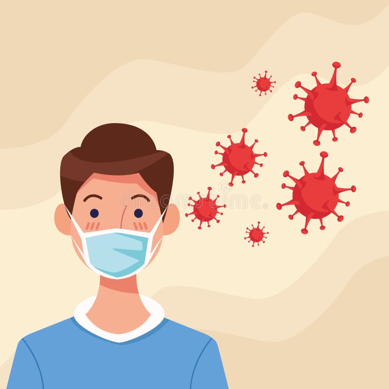 Young Man Using Face Mask with Covid19 Particles Stock Vector ...