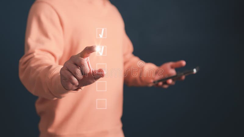 Man Tick Correct Sign Mark for Document Approval and Checklist Planning ...