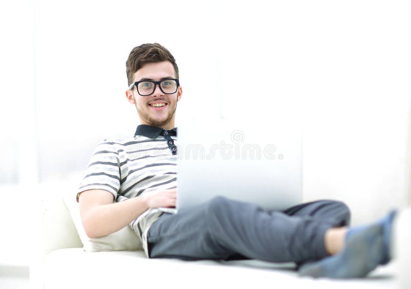 Young Man Using His Laptop, Close Up Stock Image - Image of male ...