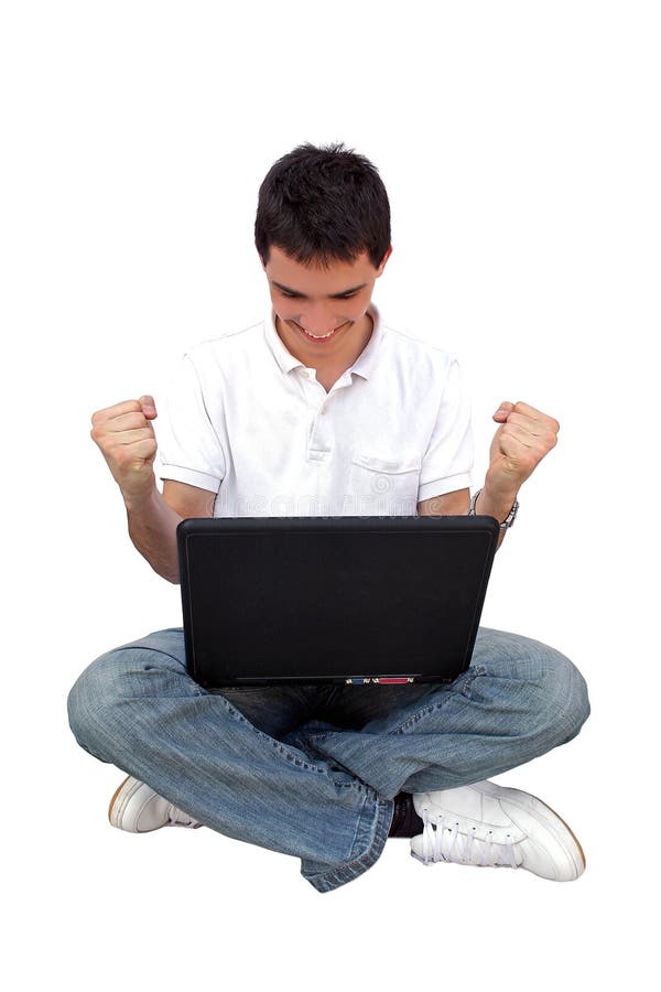 Young man using lap-top stock image. Image of pose, isolated - 2148389