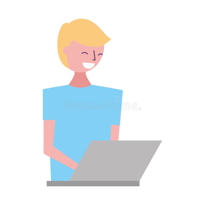 Young man using laptop stock vector. Illustration of people - 141706093