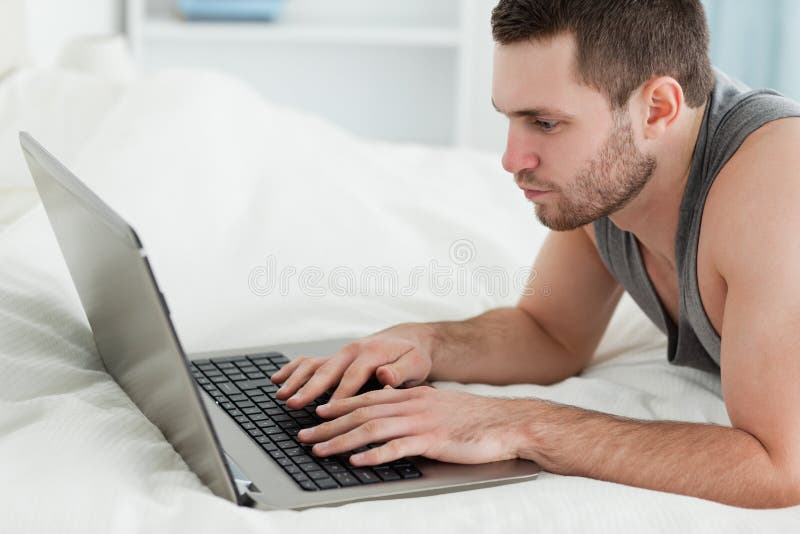 Handsome Man Using Laptop Lying His Belly Stock Photos - Free & Royalty ...