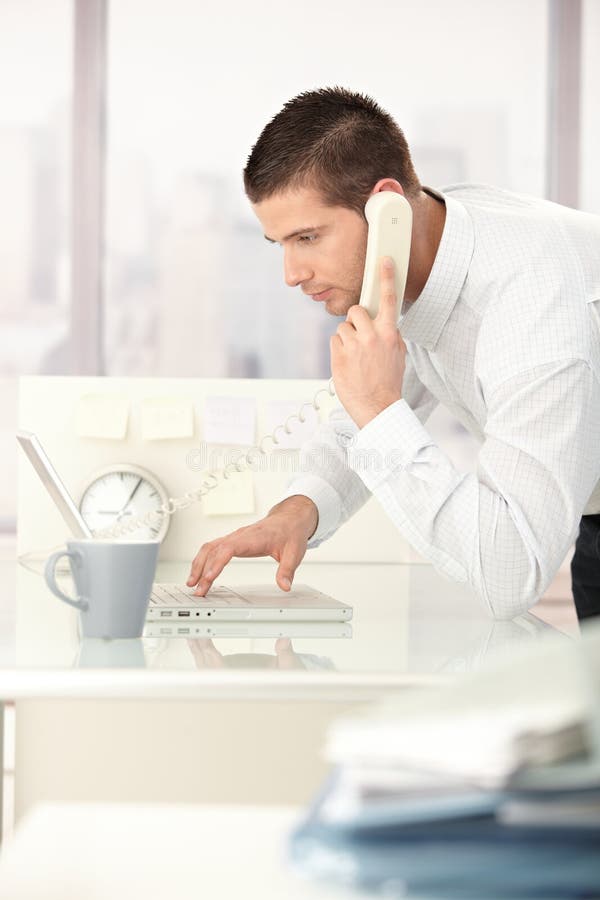 Business Man Using Phone in Office Stock Image - Image of computer ...