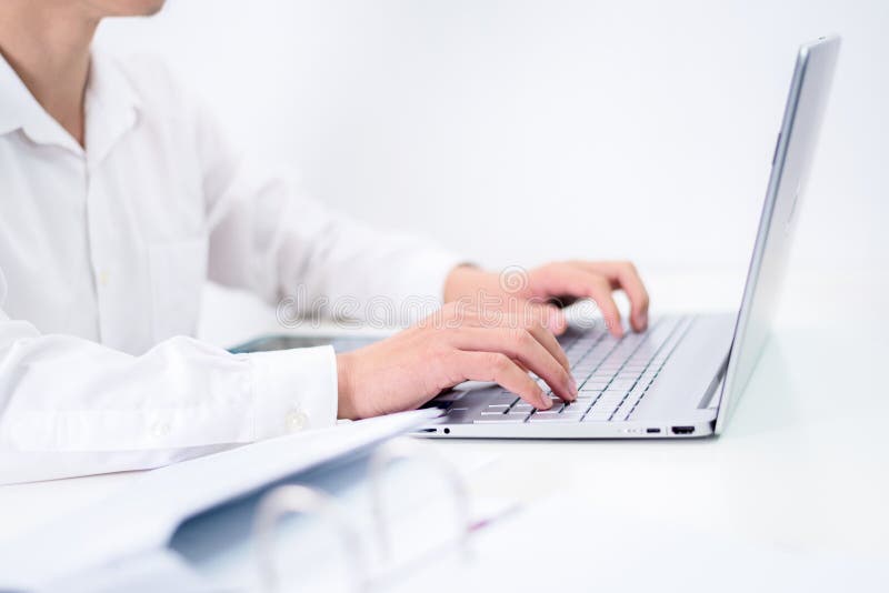 Young Man Using Laptop Typing on Keyboard.for Writer Journalist or ...