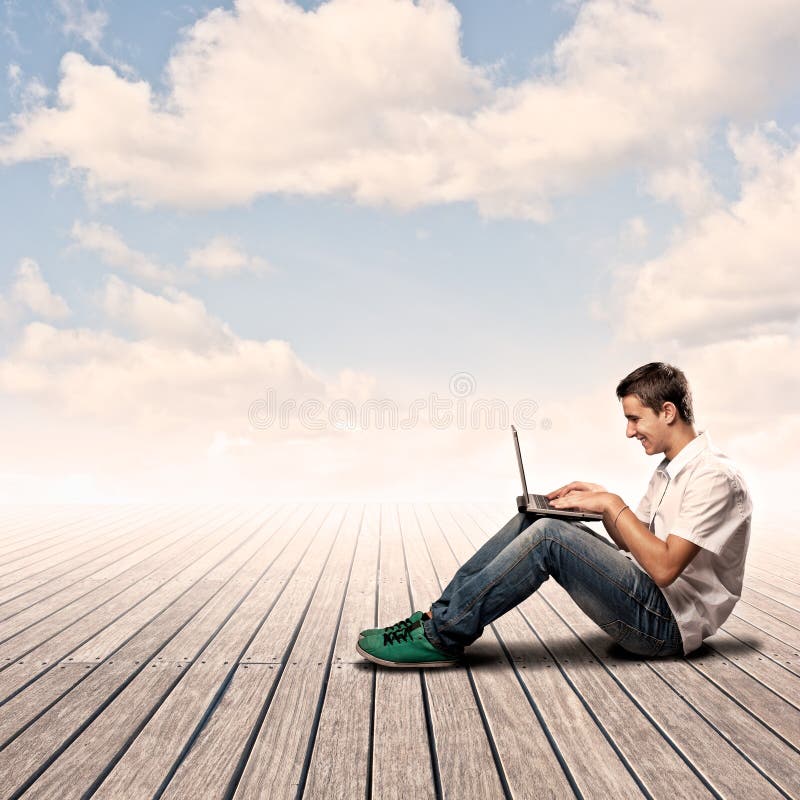 Fast Internet Concept. Two Levitating Business Men on Road Using Stock ...