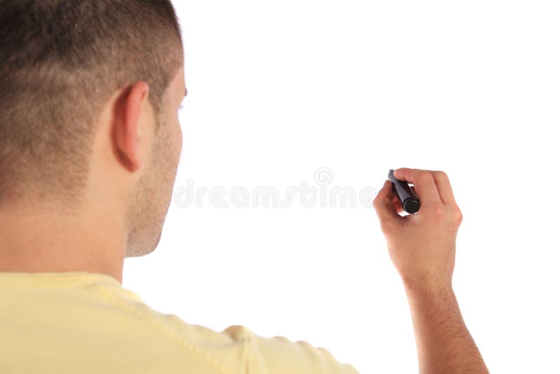 Young man using a marker stock image. Image of sketching - 16719971