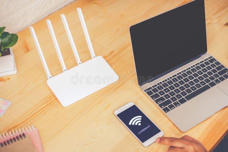 Young Man Using Mobile with Connect Wifi on the Screen Stock Photo ...