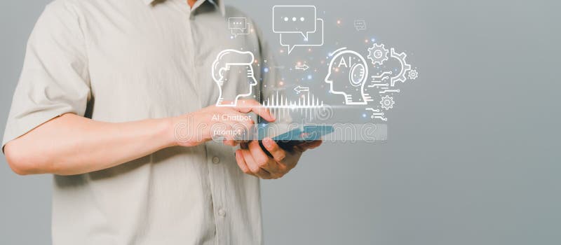 Young Man Using a Mobile Phone Chatting with a Smart AI or Artificial ...