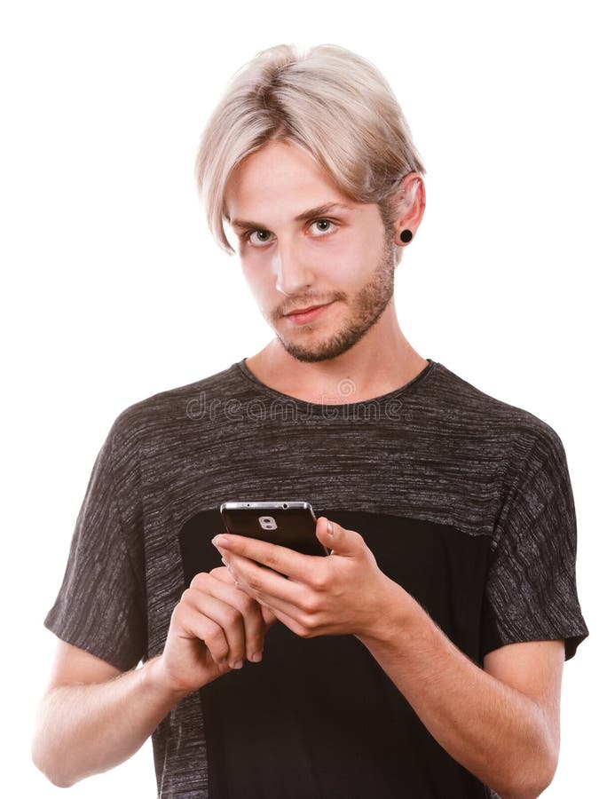 Young Man Using Mobile Phone Texting on Smartphone Stock Image - Image ...