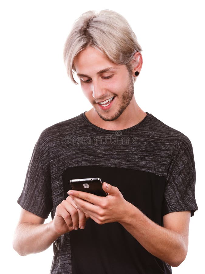 Young Man Using Mobile Phone Texting on Smartphone Stock Image - Image ...