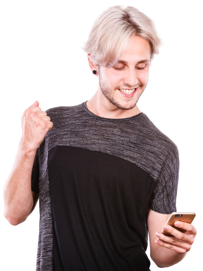 Young Man Using Mobile Phone Texting on Smartphone Stock Image - Image ...