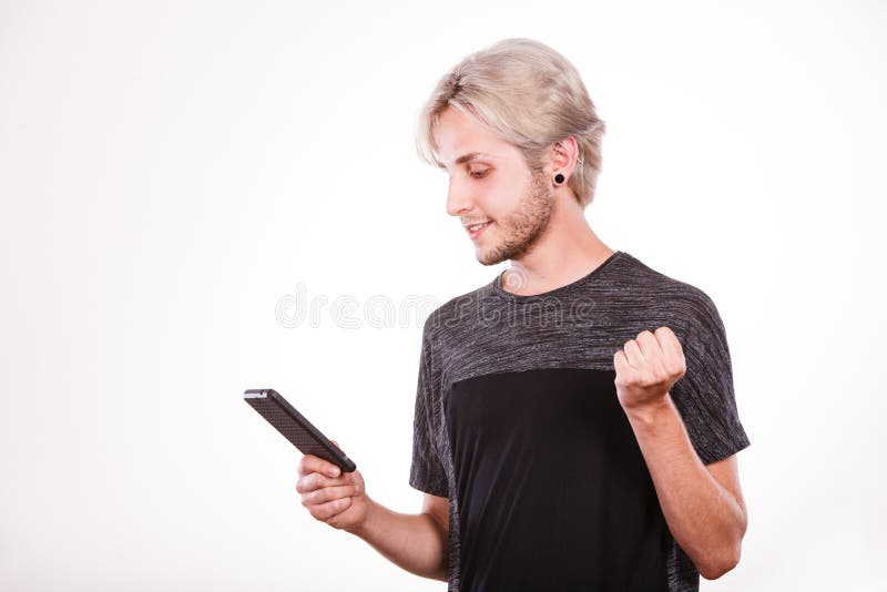Young Man Using Mobile Phone Texting on Smartphone Stock Image - Image ...