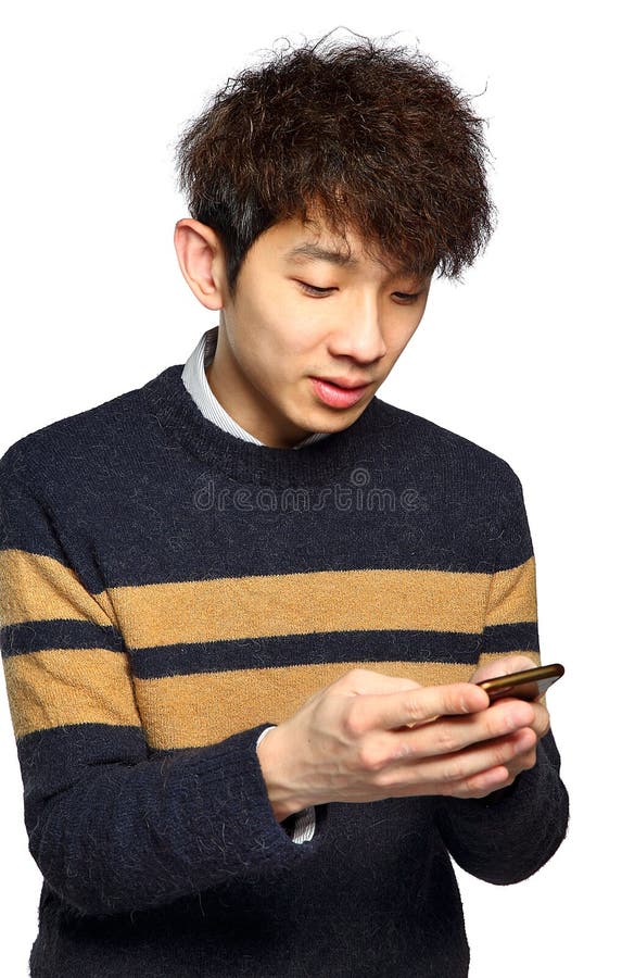 Young Man Using Mobile Phone Texting Stock Image - Image of gentleman ...