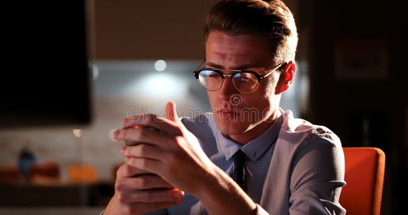 Man Using Mobile Phone in Dark Office Stock Photo - Image of overworked ...