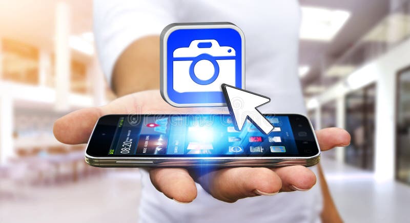 Young Man Using Modern Camera Application Stock Illustration ...