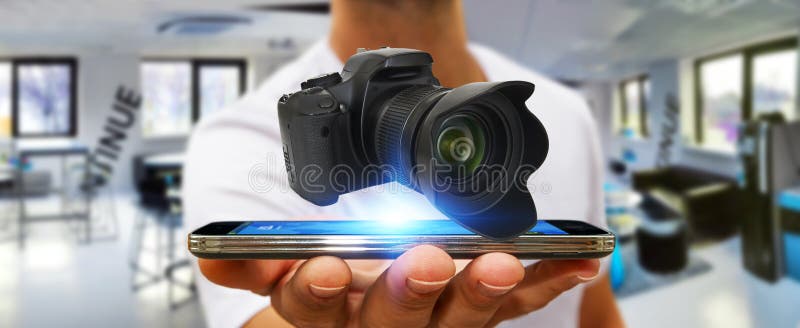 Young Man Using Modern Camera Stock Illustration - Illustration of ...