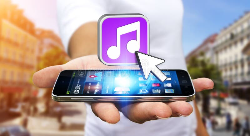 Young Man Using Modern Mobile Phone To Listen Music Stock Illustration ...