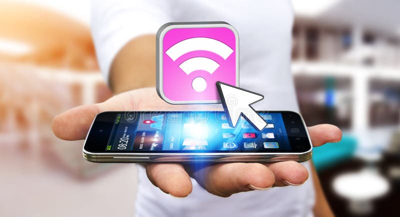 Young Man Using Modern Mobile To Connect with Wifi Stock Illustration ...