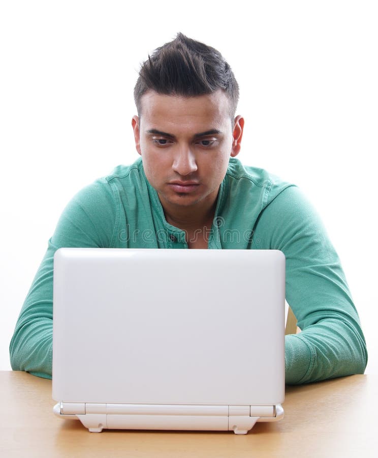 Young man using netbook stock image. Image of table, turk - 34525475
