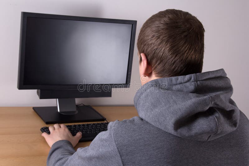 Man in Front of Computer Screen Stock Photo - Image of hand, concept ...