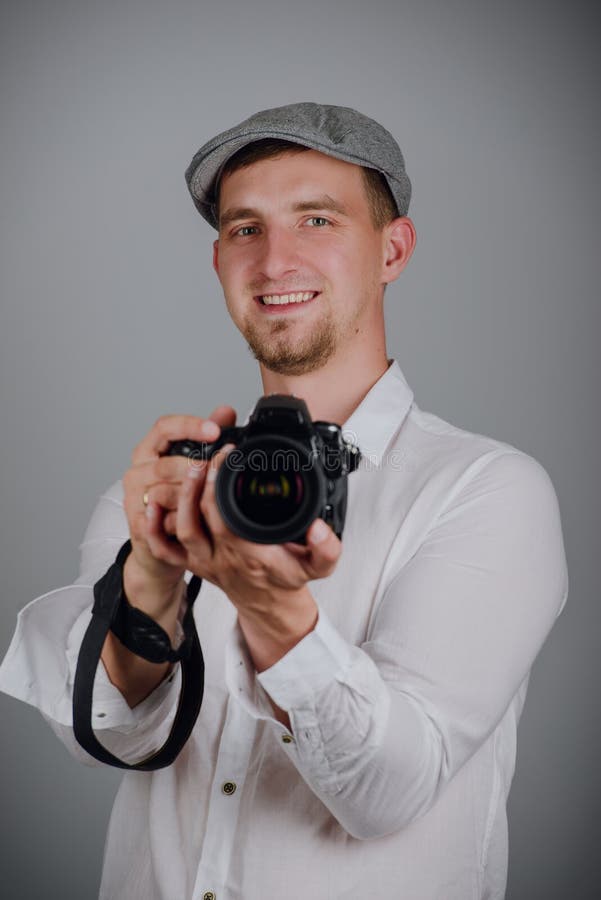 Young Man Using a Professional Camera Stock Image - Image of objective ...