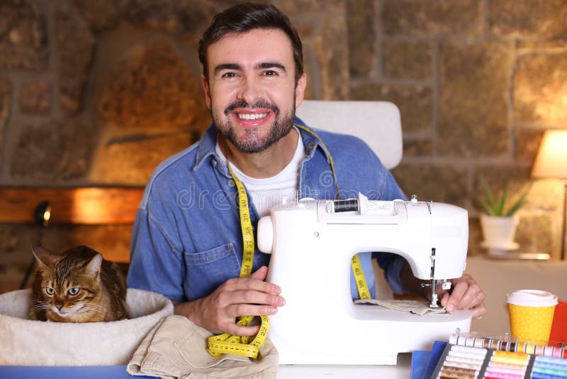 Young Man Using Sewing Machine Stock Image - Image of craftsman ...