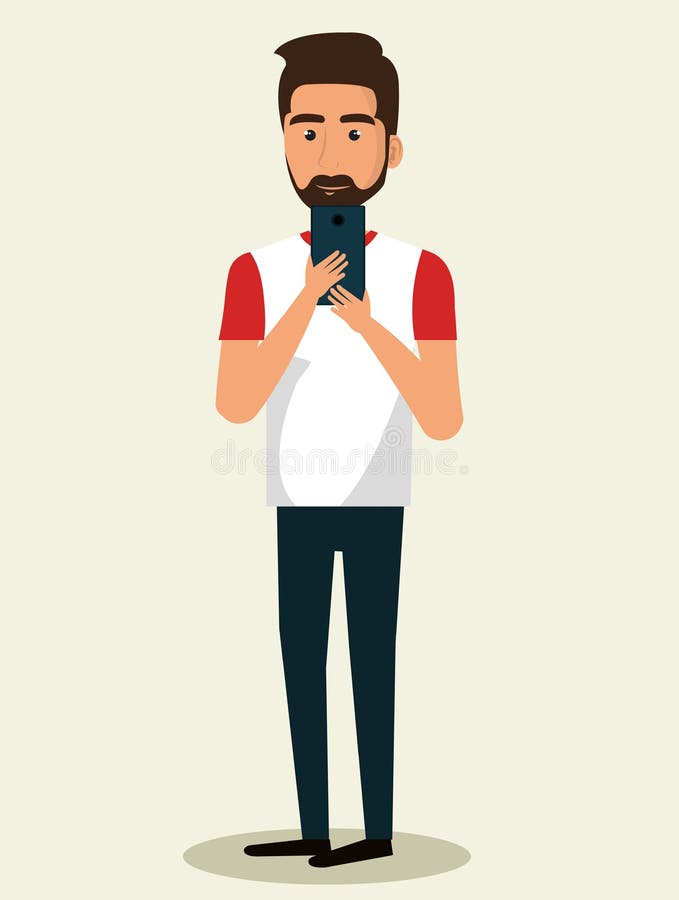 Young Man Using Smartphone Avatar Character Stock Illustration ...