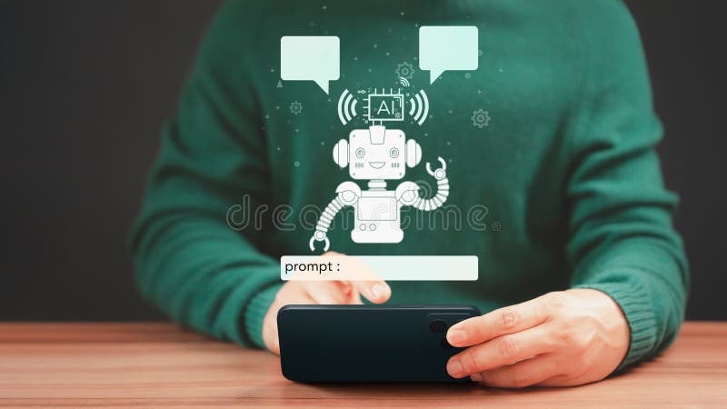 Young Man Using Technology Smart Robot Ai by Enter Prompt for Generates ...