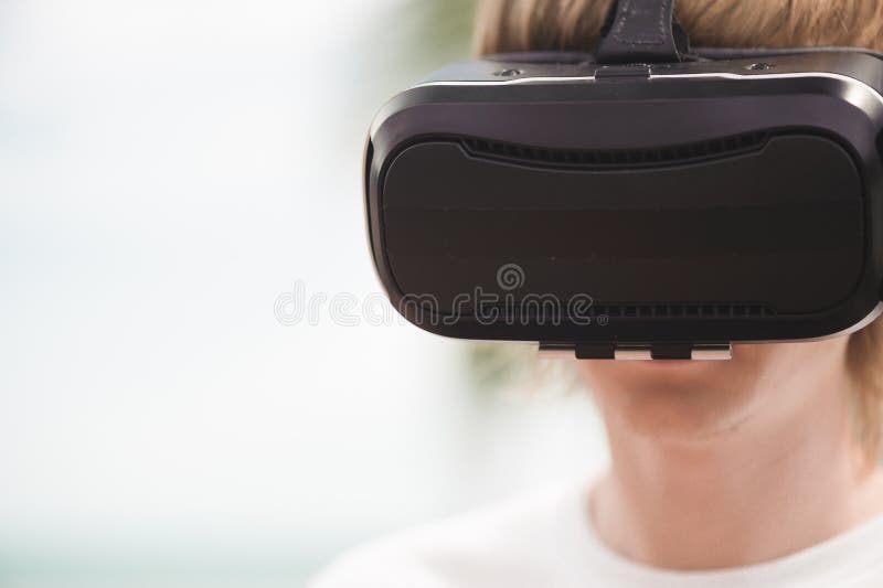 Young Man Using Virtual Reality Glasses Stock Image - Image of gadget ...