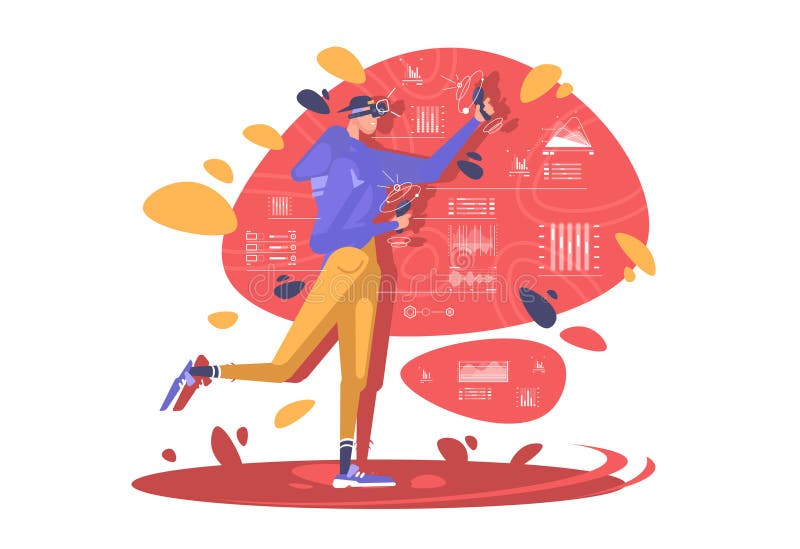 A Man Moving Objects Data and Graph Around Using a Virtual Reality VR ...