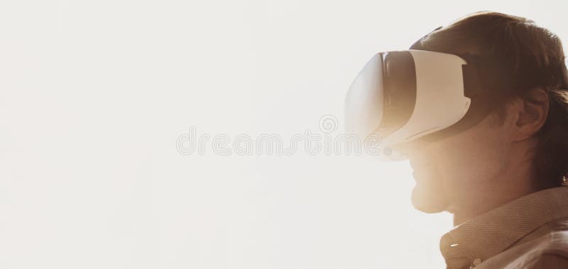 Young Man Using Virtual Reality Headset. VR, Future, Gadgets ...