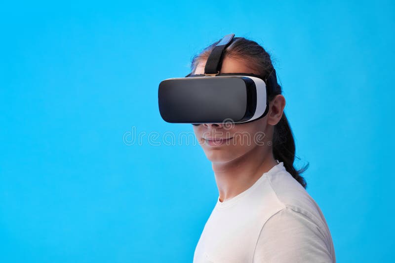 Young Man Using Virtual Reality Headset. VR Gadgets Stock Photo - Image ...