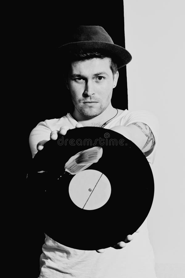 Portrait of Young Man with a Vinyl Record Stock Photo - Image of people ...